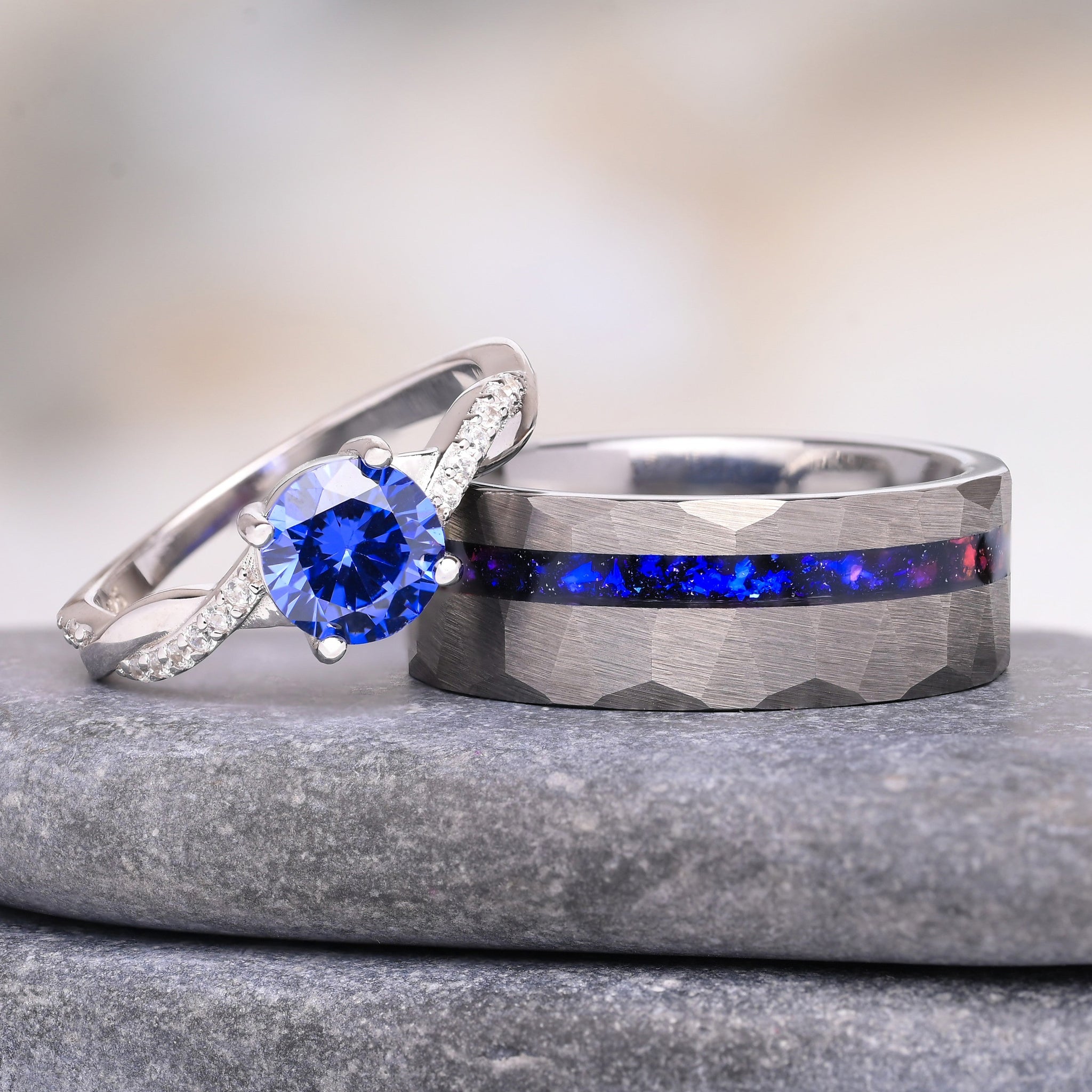 Azure - Ringe Set - Ringe für Paare | Wolfram- und Nebeleinlage