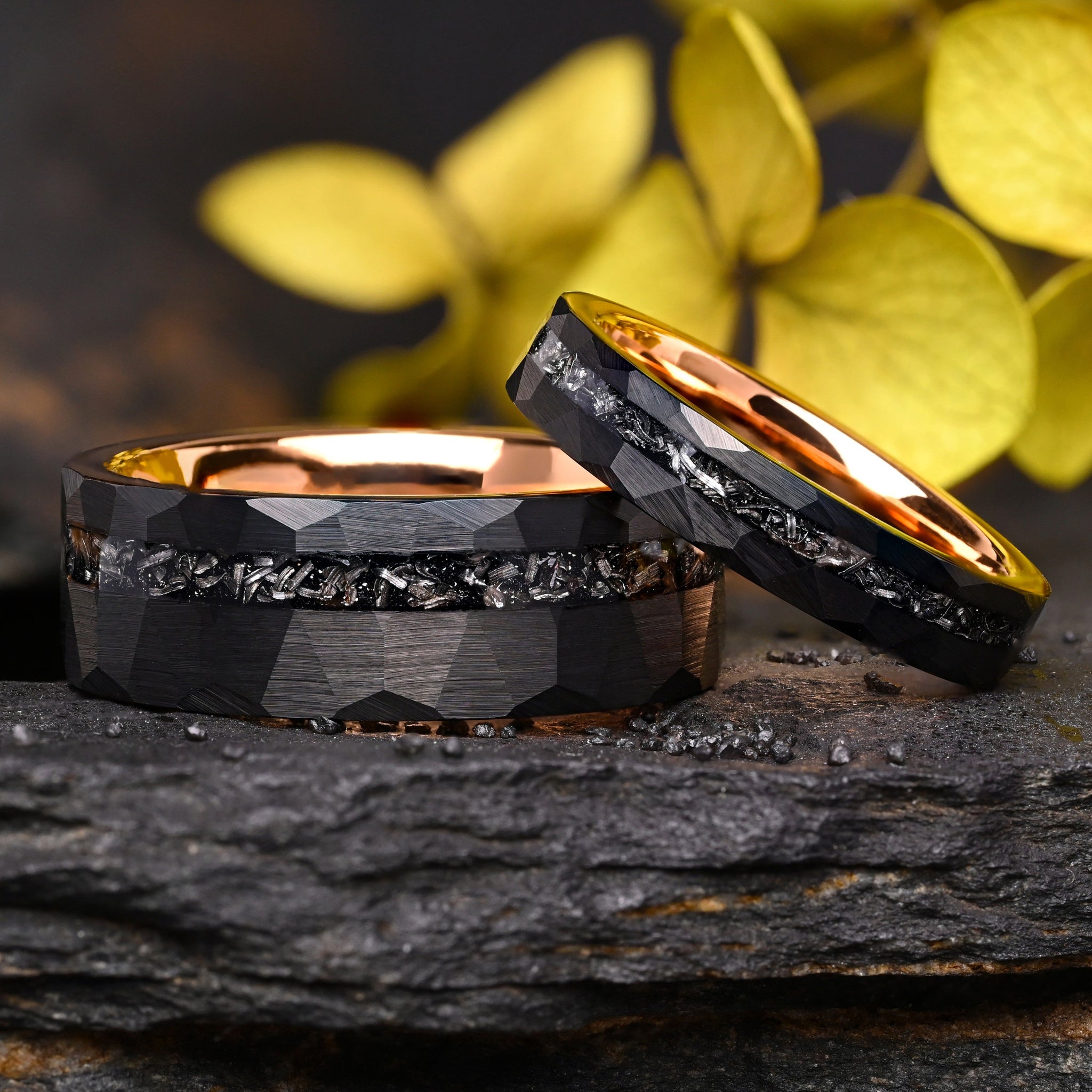Hammerfall - Ringe Set - Ring für Paare - Meteoriten und Wolframringe