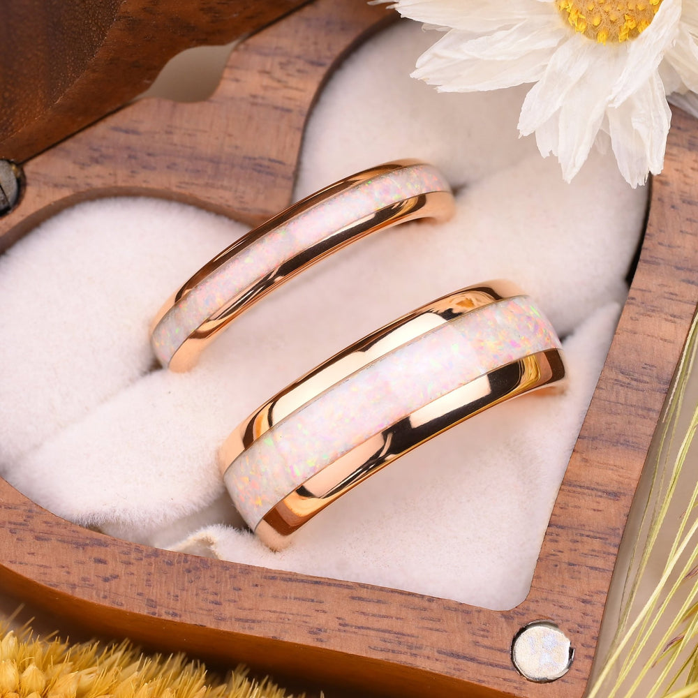 Opal - Ringe Set - Ringe für Paare | Wolfram & weiße Feueropal